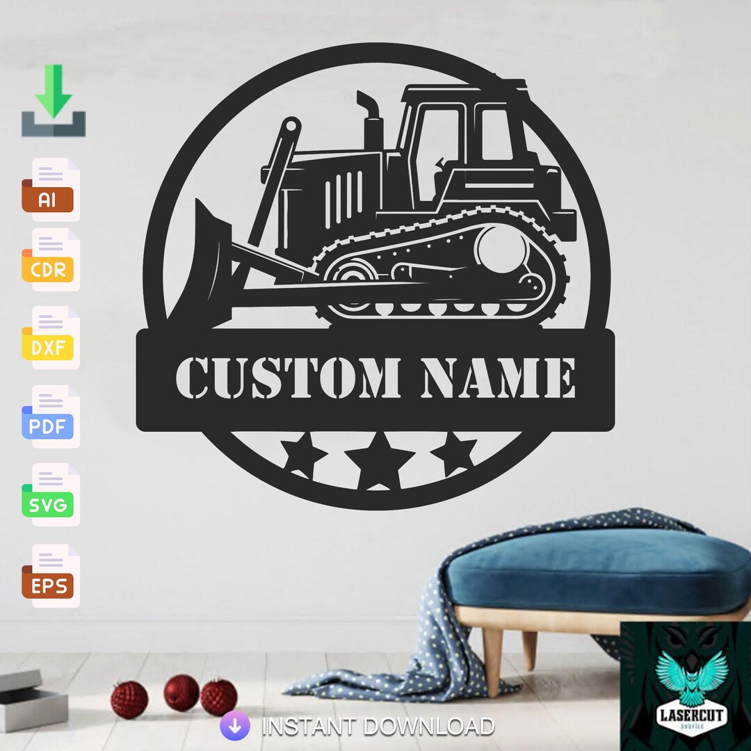 Personalized Bulldozer Svg Laser Cut Dxf File Wall Sticker Engraving ...