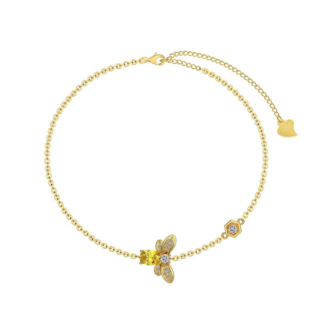 Citrine Bumble Bee Bracelet – 18K Gold Vermeil Chain With Extender ...