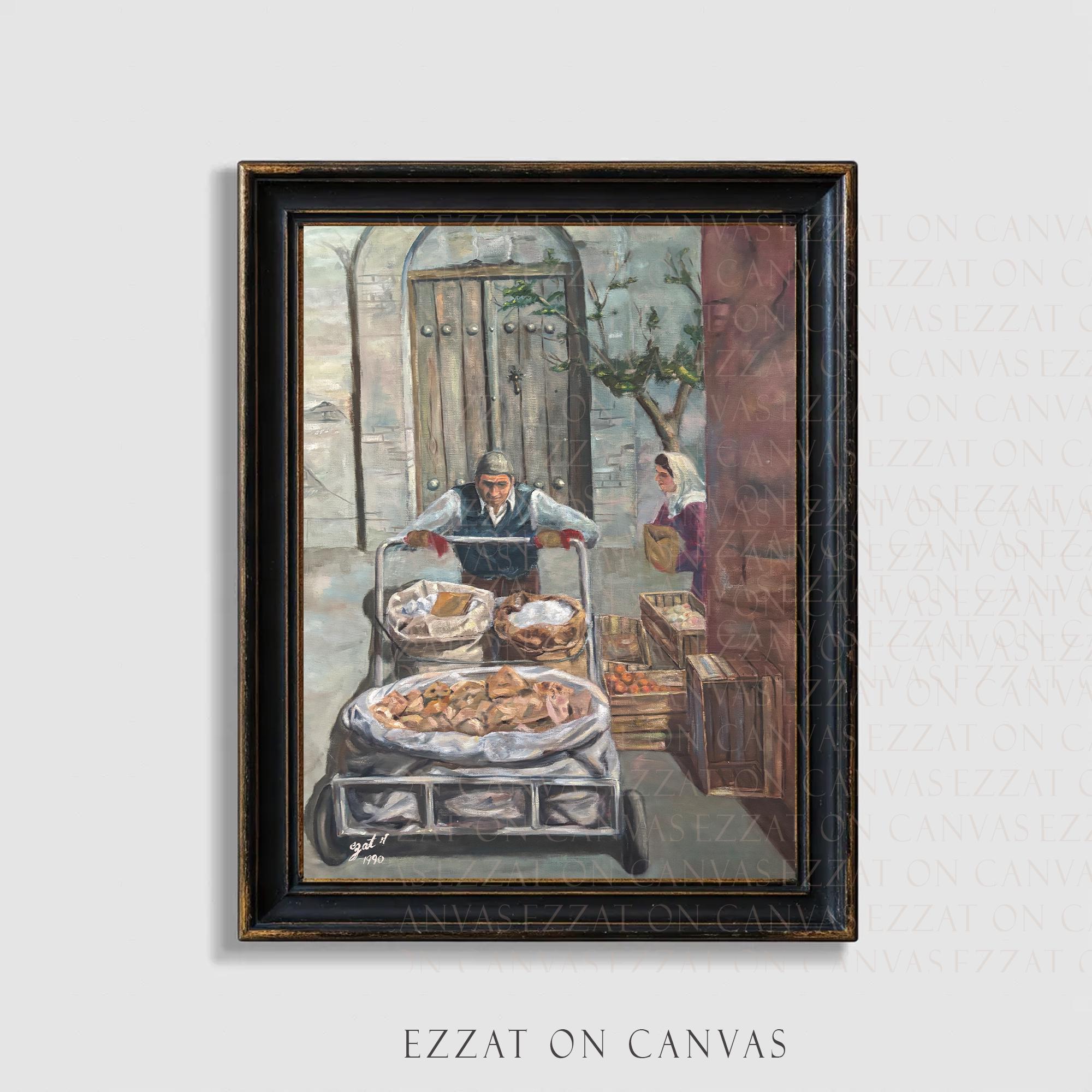 Printable Folk Art Painting | Local Merchant in Village | Historic Oil ...