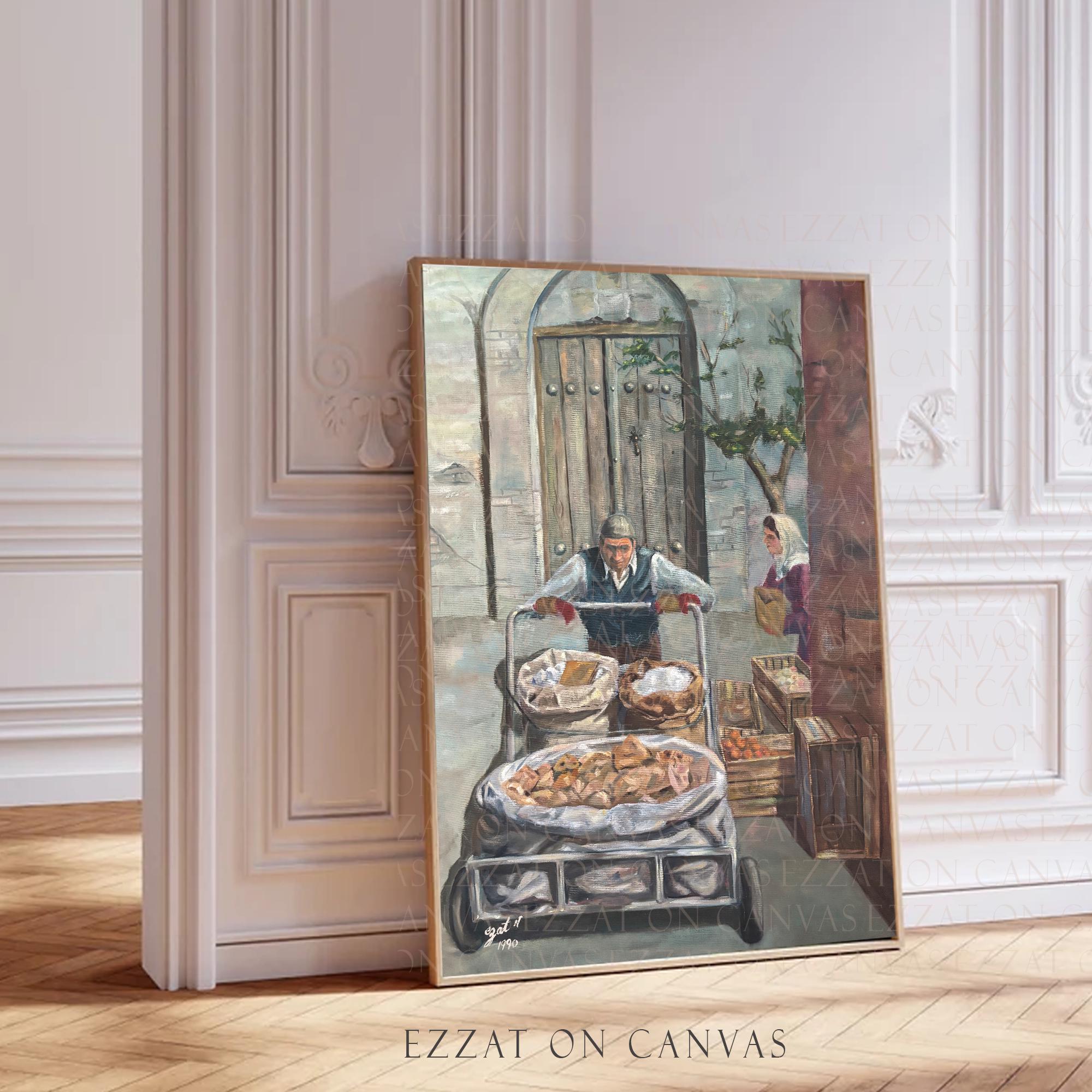 Printable Folk Art Painting | Local Merchant in Village | Historic Oil ...