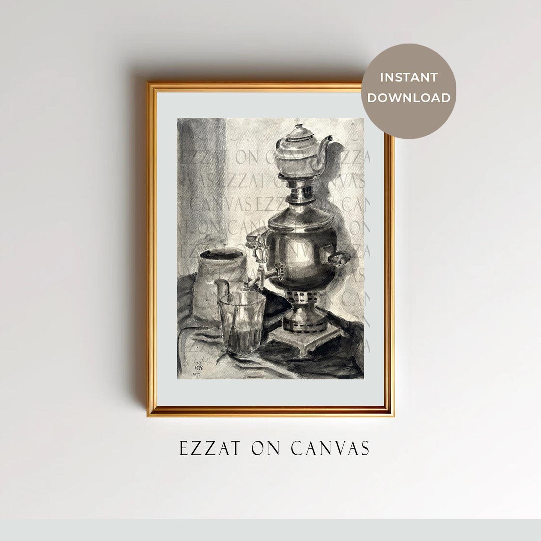 Samovar Traditional Tea Kettle Ink Drawing | Classic Art Monochrome ...
