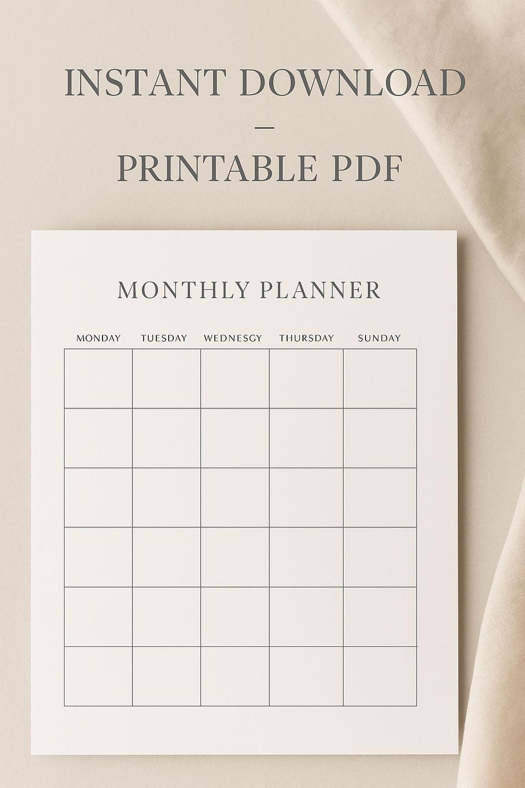 Minimal Monthly Planner | Printable Monthly Calendar | Undated PDF ...
