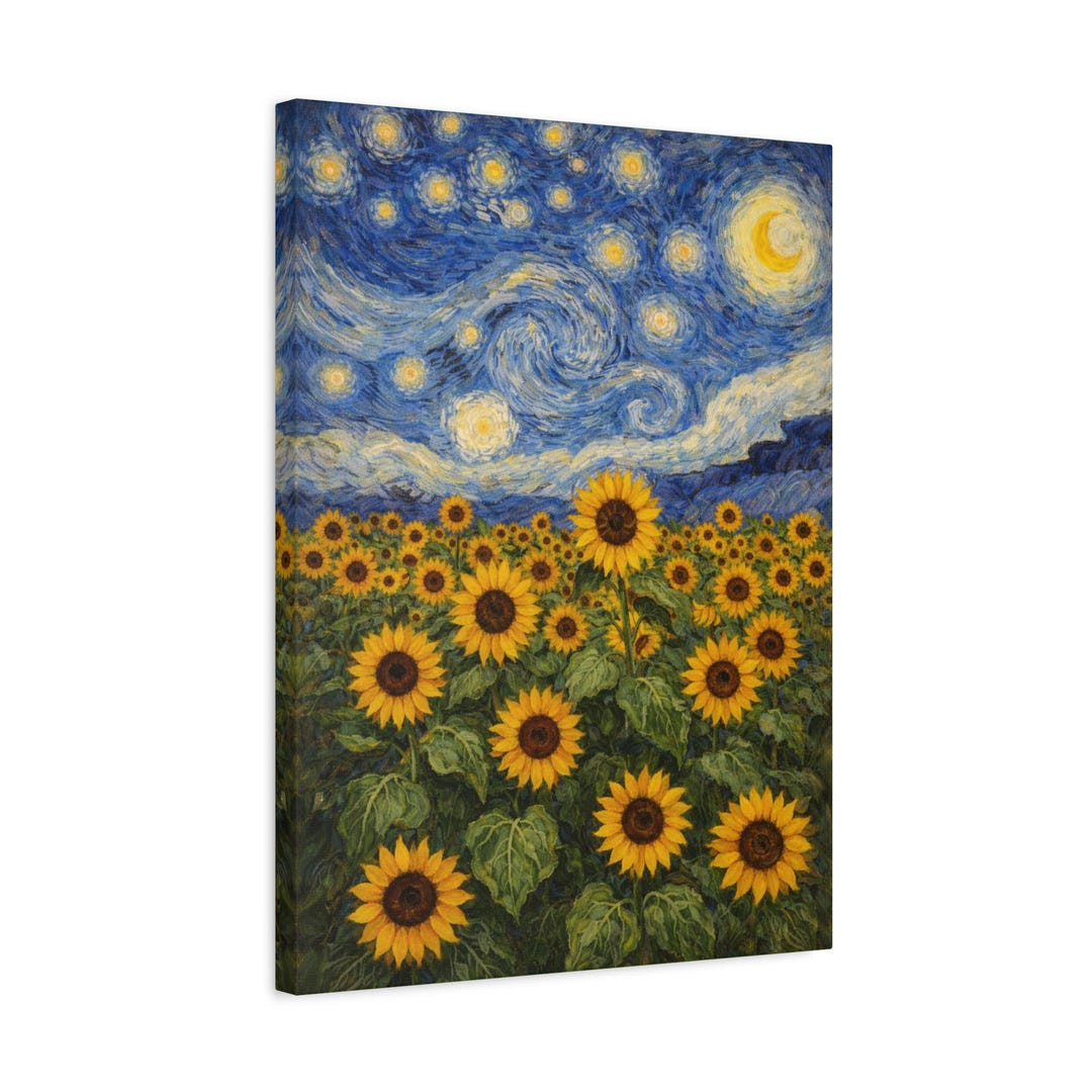 Sunflower Field at Night Canvas - Etsy