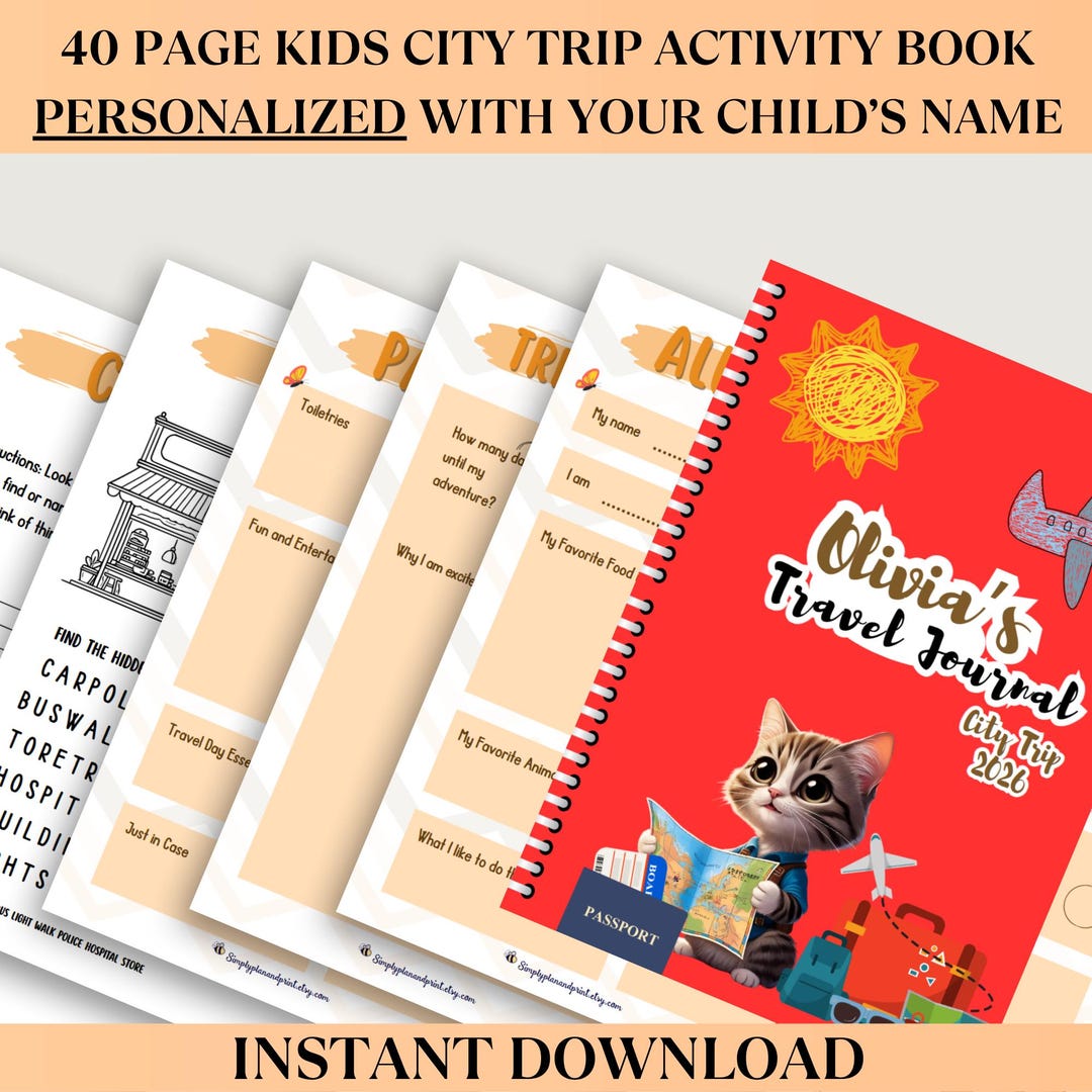 Personalized Kids Travel Journal Activity Pack: Printable Travel Diary ...