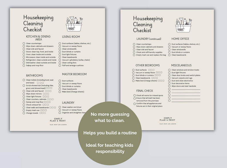 Cleaning Checklist Printable: Housekeeping Schedule, Chore Chart (PDF File) - Etsy