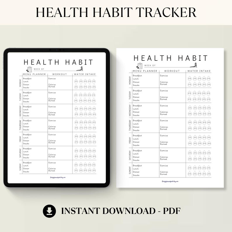 Tracker Habit Weekly Tracker Printable Wellness Habit Log Fitness Meal ...