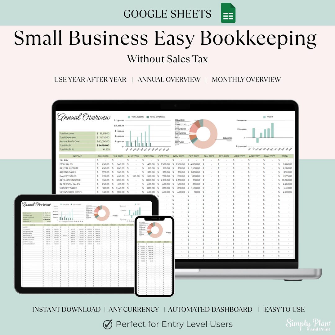 Small Business Bookkeeping Expense Tracker Income Spreadsheet Profit ...