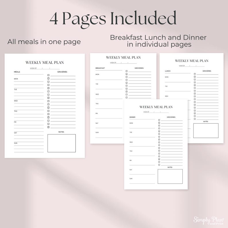 Weekly Meal Planner Printable: Minimalist Grocery List (A4/US Letter ...