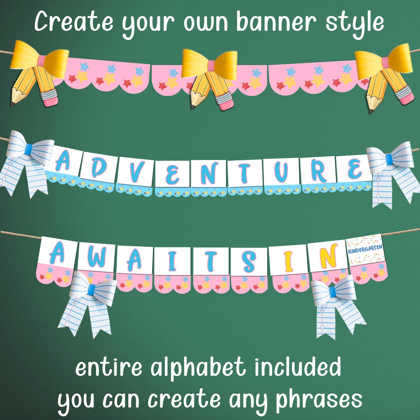 Bow Classroom Decor Bundle Teacher Banner and Bows Door Bulletin Board ...