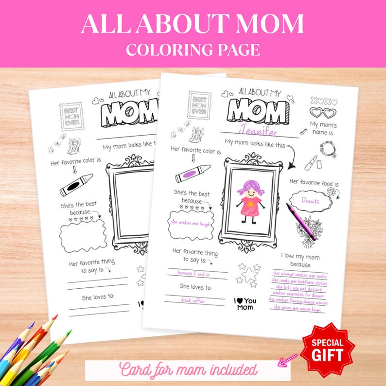 Mother's Day Coloring Page: All About My Mom Activity (digital Download ...