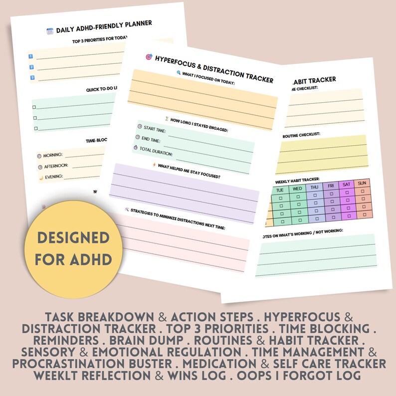 ADHD Planner Printable Digital Download Daily Planner Weekly Log Self ...