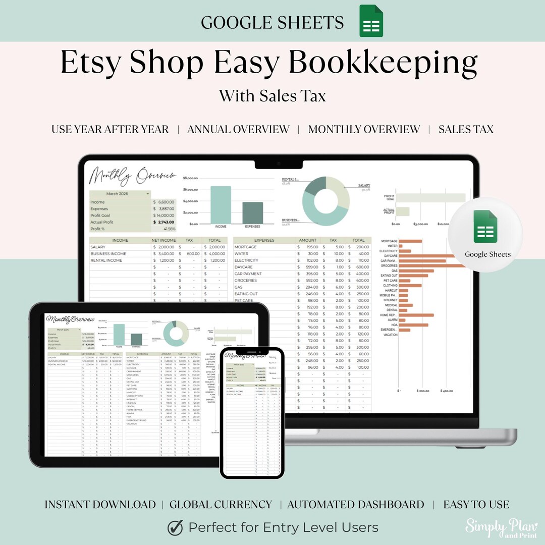 Etsy Seller Bookkeeping Spreadsheet Etsy Accounting Google Sheets Small ...