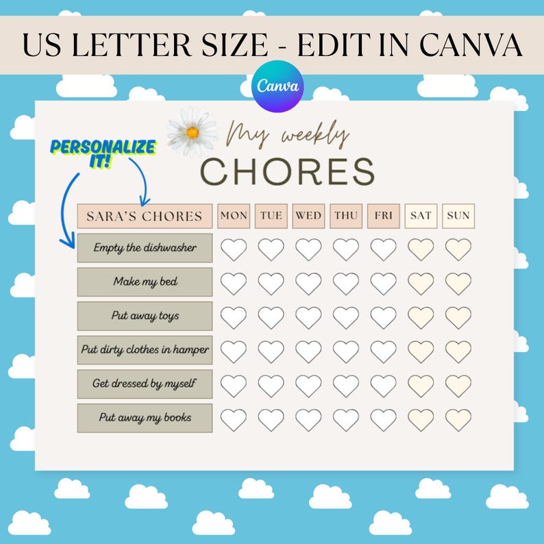 Daily Task Chart Printable Chore List for Kid Responsibility Chart ...