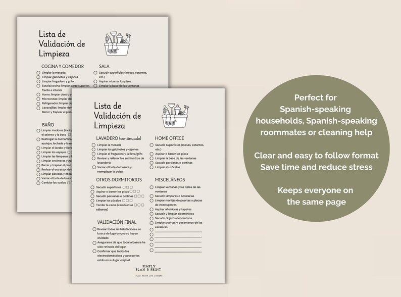 Spanish Cleaning Checklist House Cleaning List Daily Weekly Monthly ...