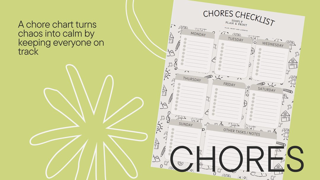 Kids Chore Chart Printable | One Page Cute Chores Checklist | 7-day ...