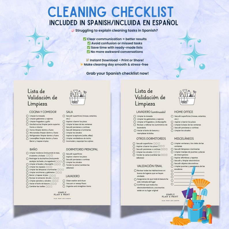 Spanish Cleaning Checklist Printable – Lista De Limpieza | A4, A5, US ...