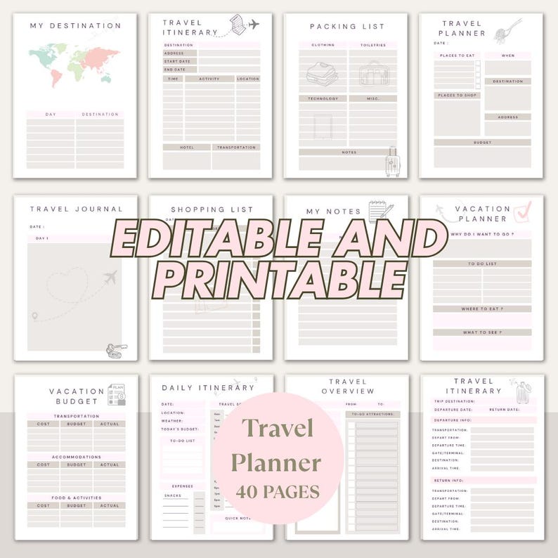 Travel Planner Printable: Trip Itinerary, Budget, Journal (PDF Download) - Etsy