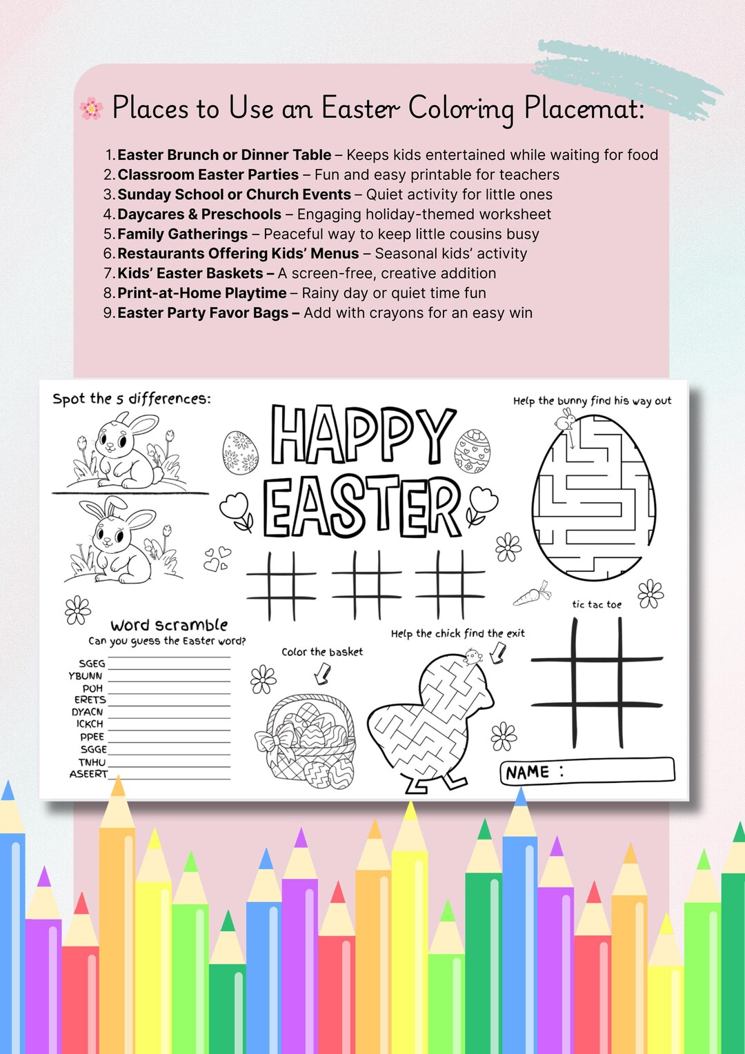 Coloring Table Fun Easter Puzzle Kids Coloring Placemats Decorate ...