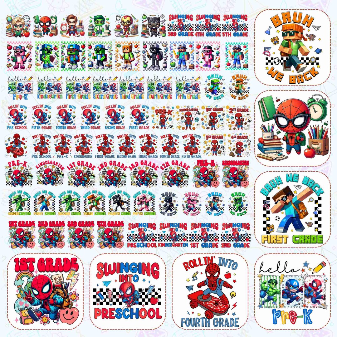 75 PNG Bundle Superhero Back to School, Gamer Back to School Png ...