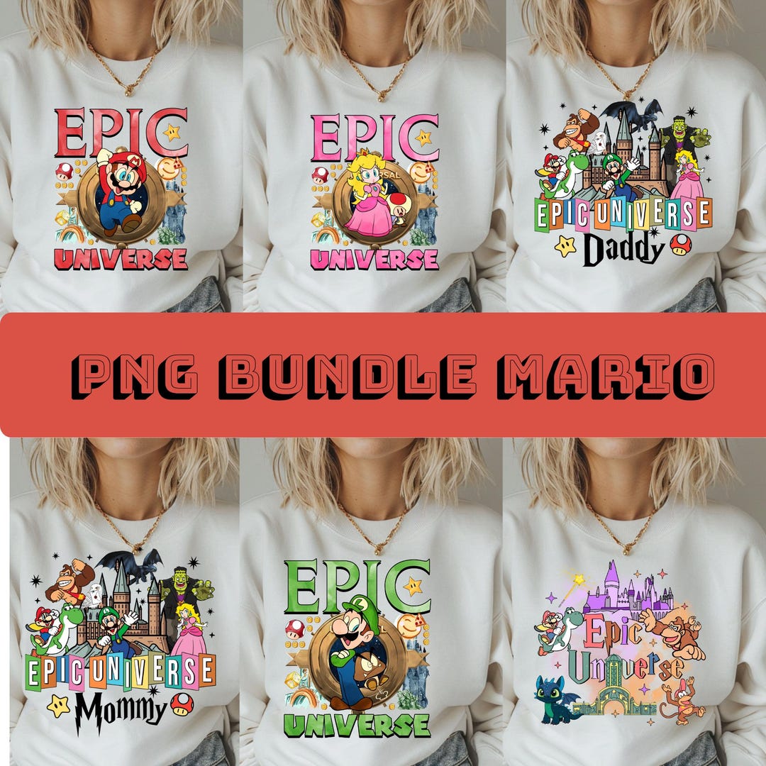 Buy Mario Epic Universe PNG Bundle, Funny Family Matching Clipart ...