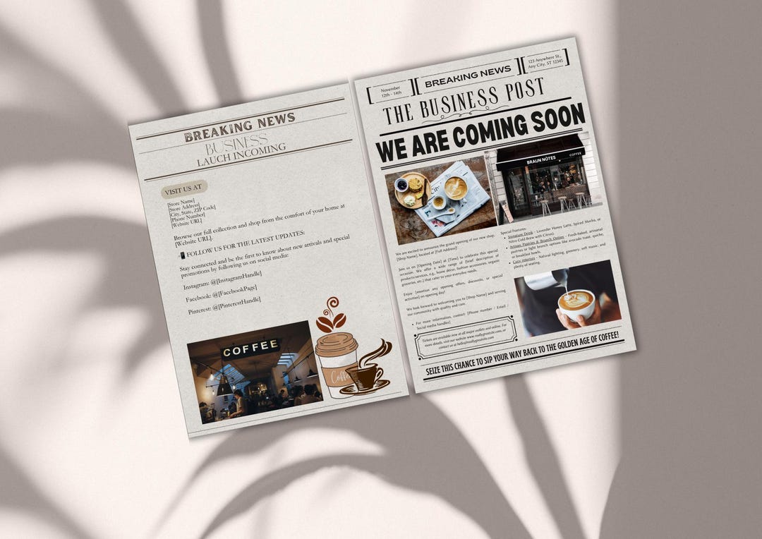 Editable Business Newspaper Template: Grand Opening Announcement (canva ...