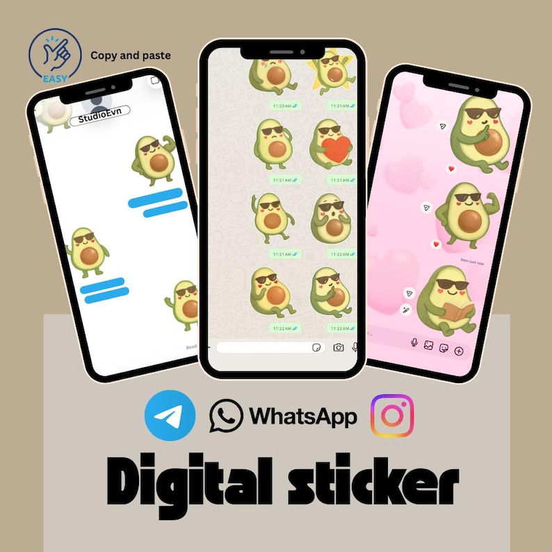 Avocado Whatsapp Digital Stickers Funny Green Food Emoji Pack, Instant ...