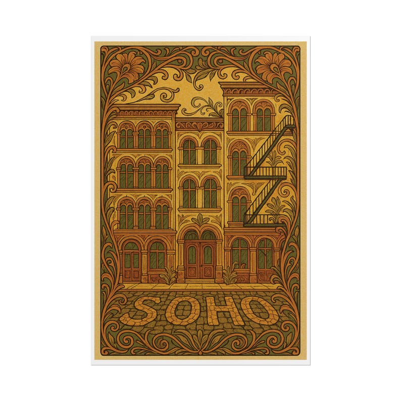 Vintage Urban Art Rolled Poster, Cityscape Wall Décor, Home Decoration ...