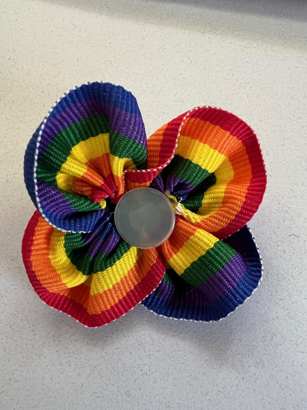 Rainbow Pride Ribbon Flower Pin Handmade Mother of Pearl Button - Etsy