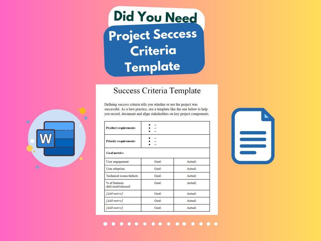 Project Success Criteria Template: Editable Word Document, Project ...