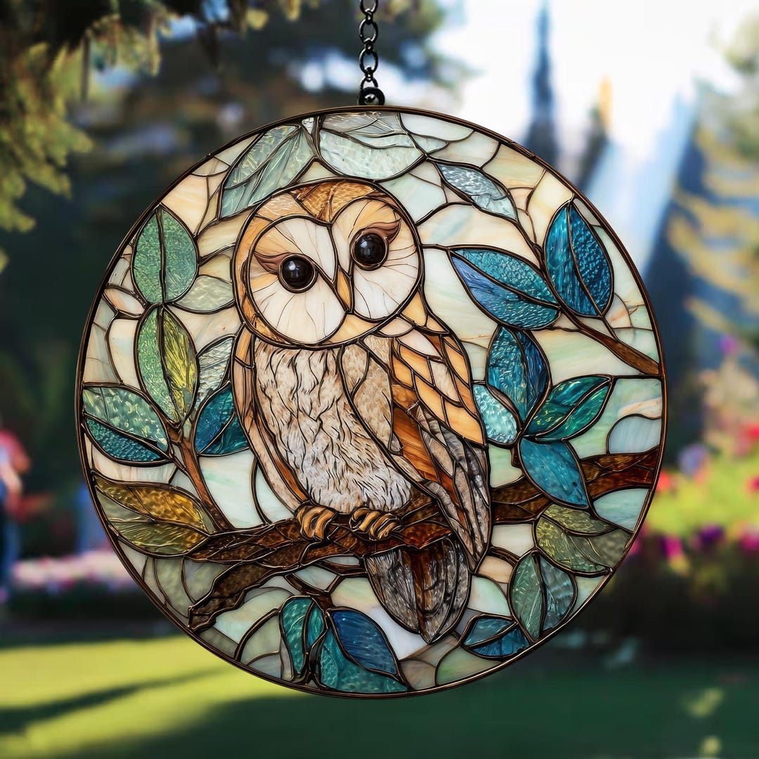 Owl Stained Glass Window Hanging, Owl Bird Stained Glass Suncatcher ...