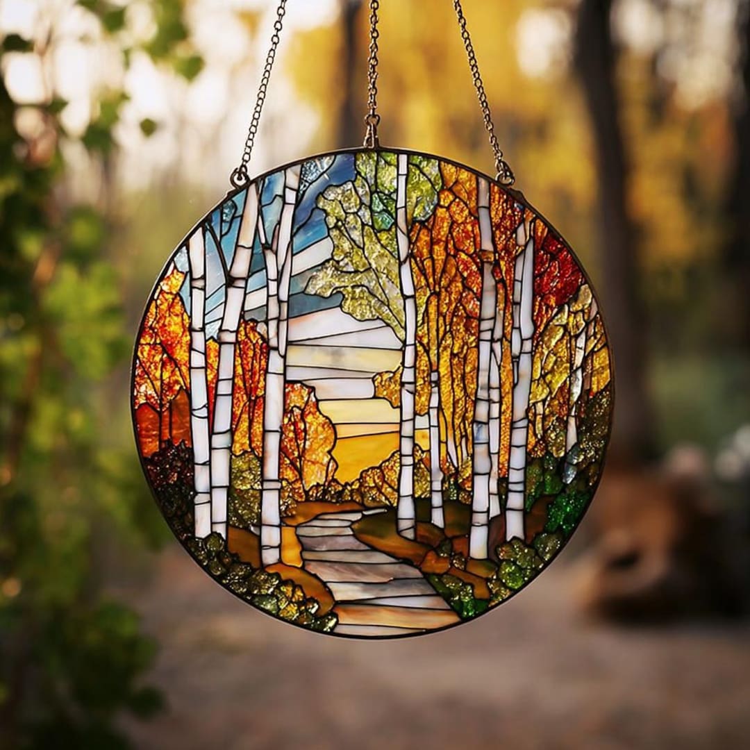 White Birch Trees Glass Suncatcher, Art for Minimalist Rustic Window ...