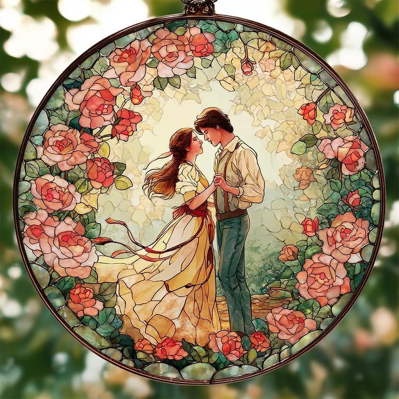 Romantic Couple Stained Glass Effect Suncatcher, Faux Stained Glass ...