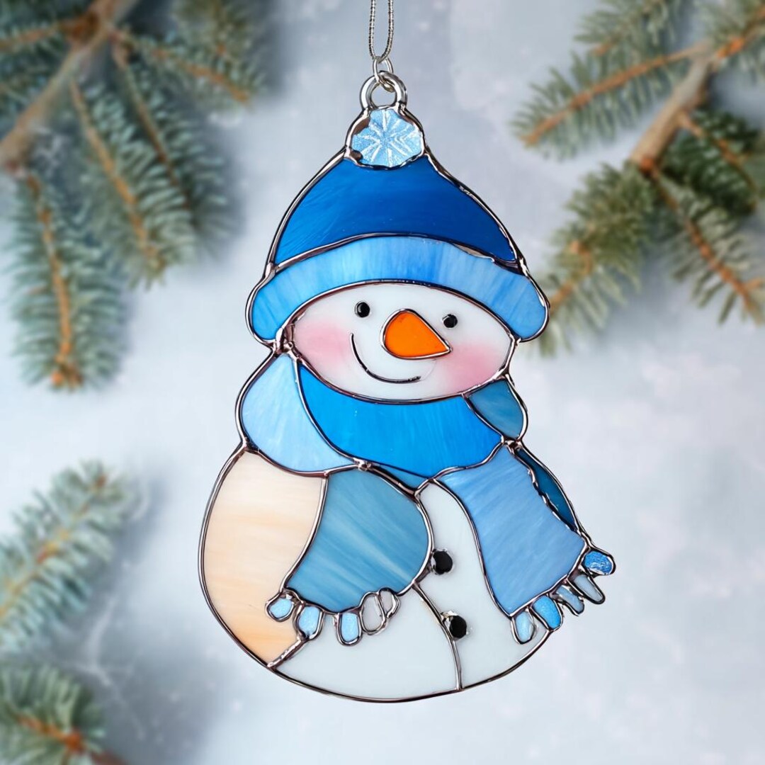 Snowman Suncatcher, Stained Glass Window Hanging, Christmas Ornament ...