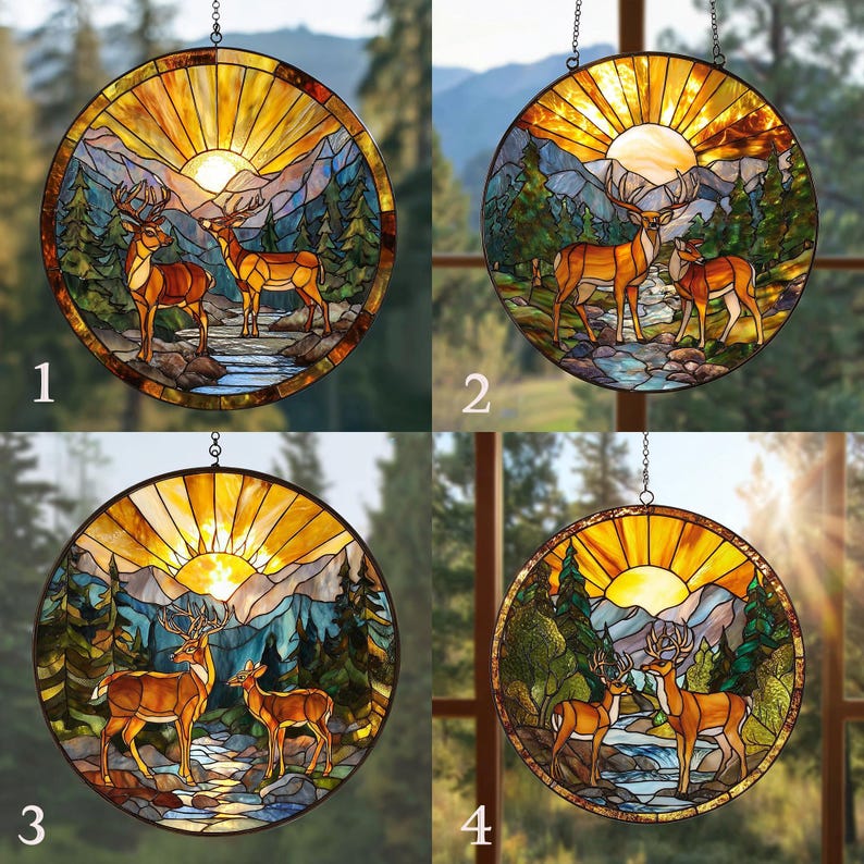 Forest Deer Couple Stained Glass Suncatcher, Deer Hunting Lover Gift ...