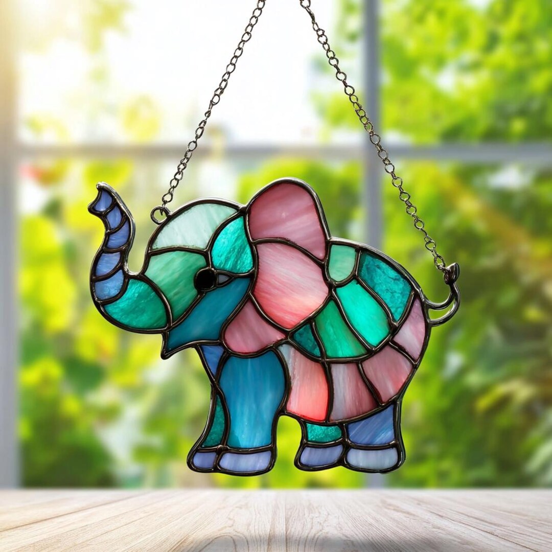 Elephant Window Hanging,colourful Elephant Suncatcher, Colorful Acrylic ...