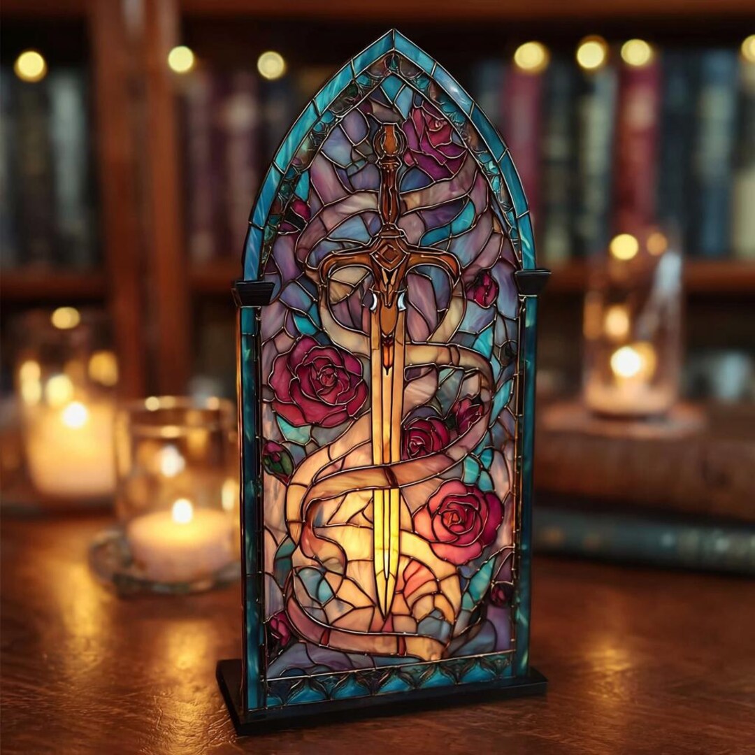 Sword and Roses Suncatcher Candle Holder, Sword Suncatcher, Gift for ...