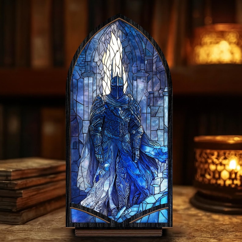 Elden Ring Suncatcher Candle Holder, Dark Fantasy Warrior Art, Blue ...
