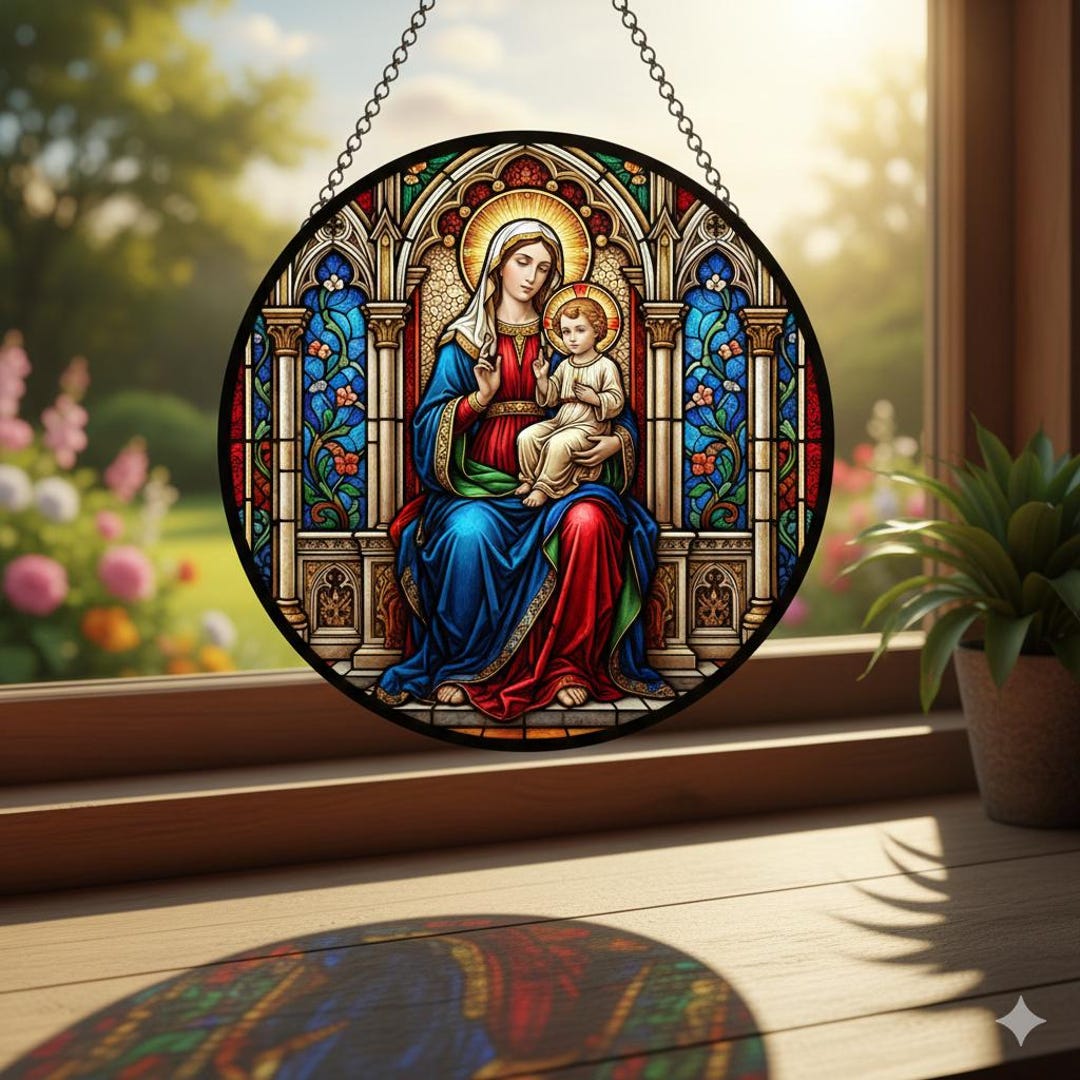 Virgin Mary and Child Stained Glass Christian Catholic Windows Hanging ...