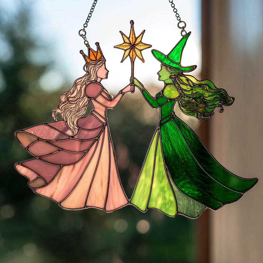 Wicked Glinda and Elphaba Suncatcher, Faux Stained Glass Window Hanging ...