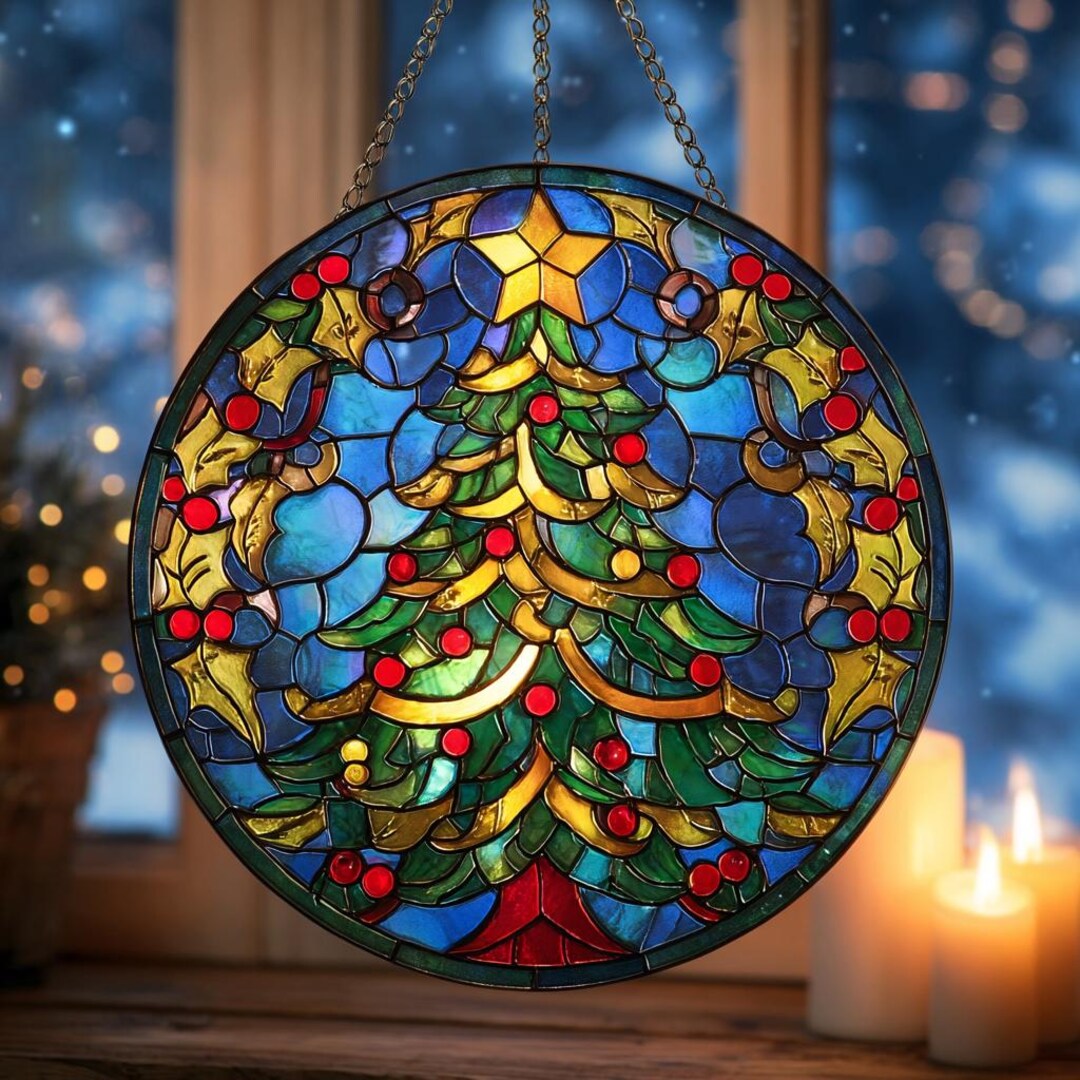 Christmas Trees Stained Glass, Suncatcher, Festive Stained Glass ...