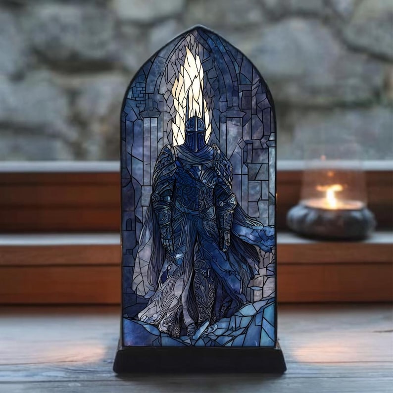 Elden Ring Suncatcher Candle Holder, Dark Fantasy Warrior Art, Blue ...