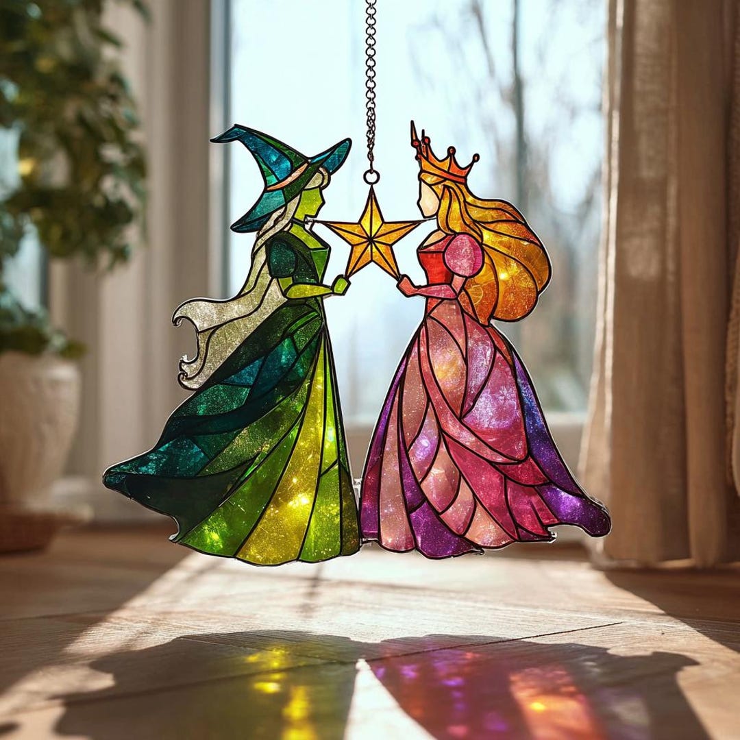 Elphaba and Glinda Acrylic Suncatcher, Oz Witches Ornament, Wicked ...