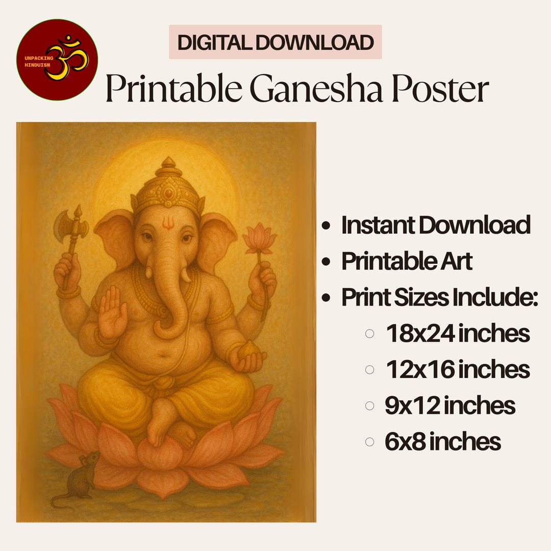 Ganesh Wall Art Printable, Hindu God Poster, Ganesh Ji Art Print, Hindu ...