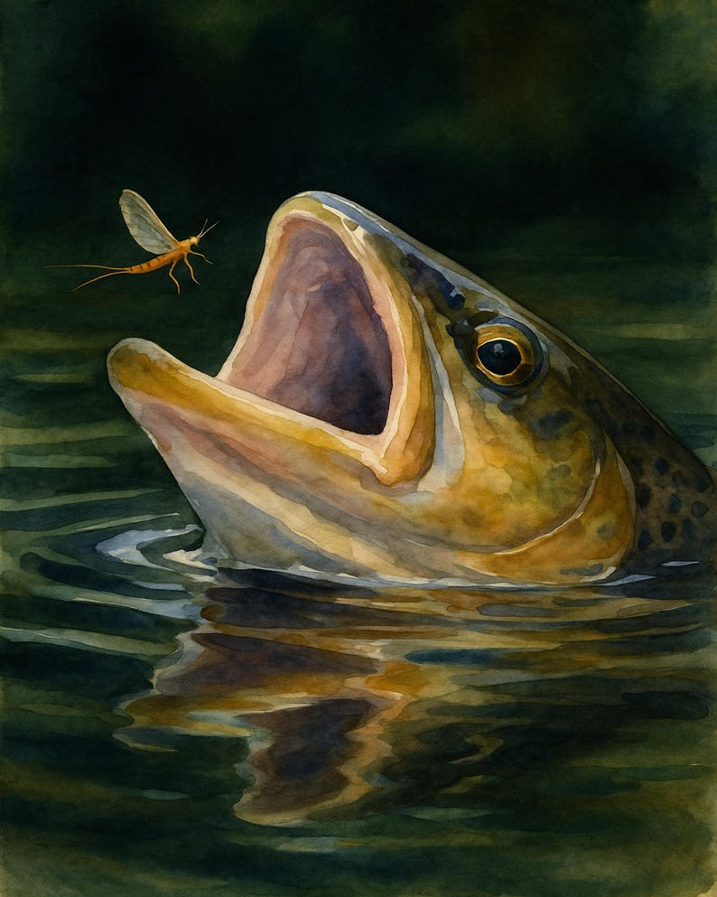 Trout Rising for a Fly – Watercolour Fishing Art Print | A4, A3, 8x10 ...