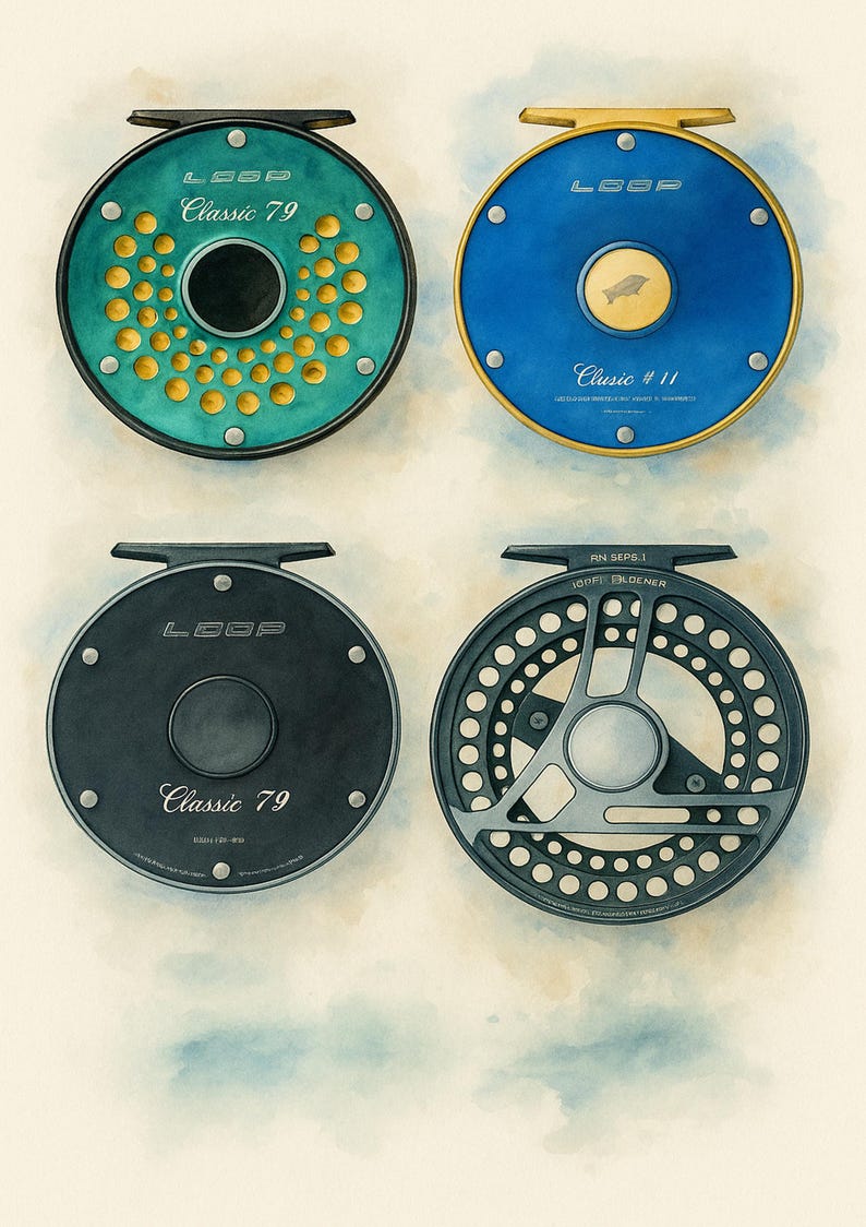 Loop Fly Reel Watercolor Art Print: Scandinavian Design (digital ...