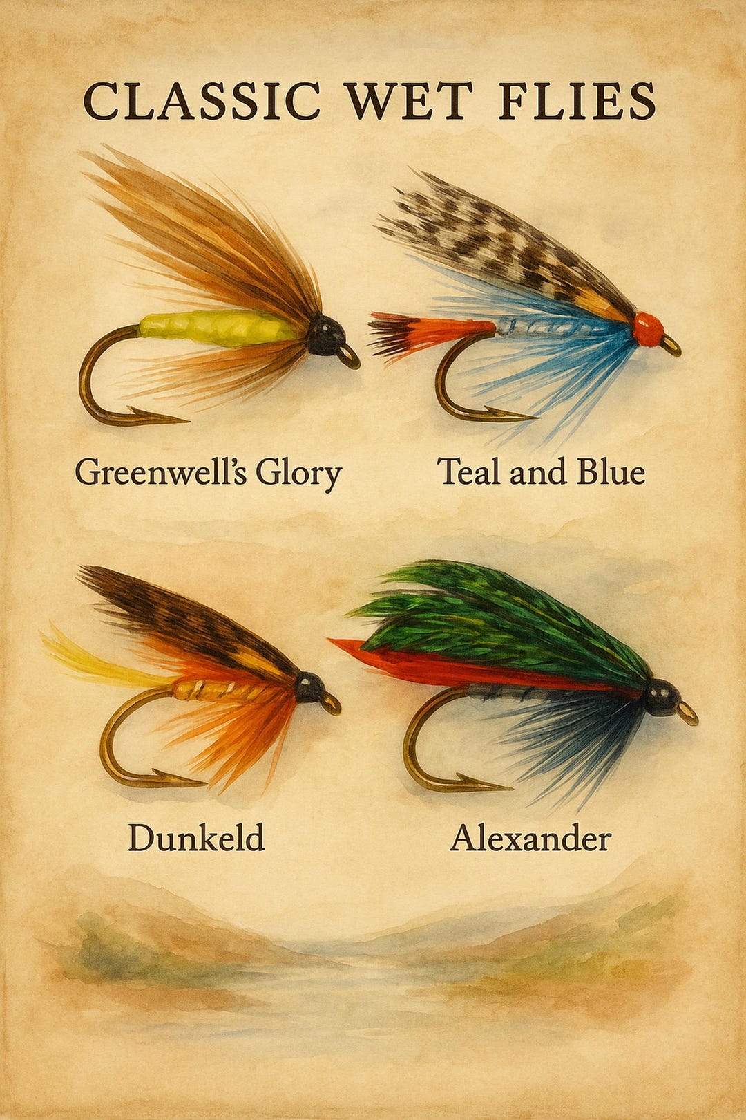 Wet Flies Watercolor Print: British Fly Fishing Art (digital Download ...