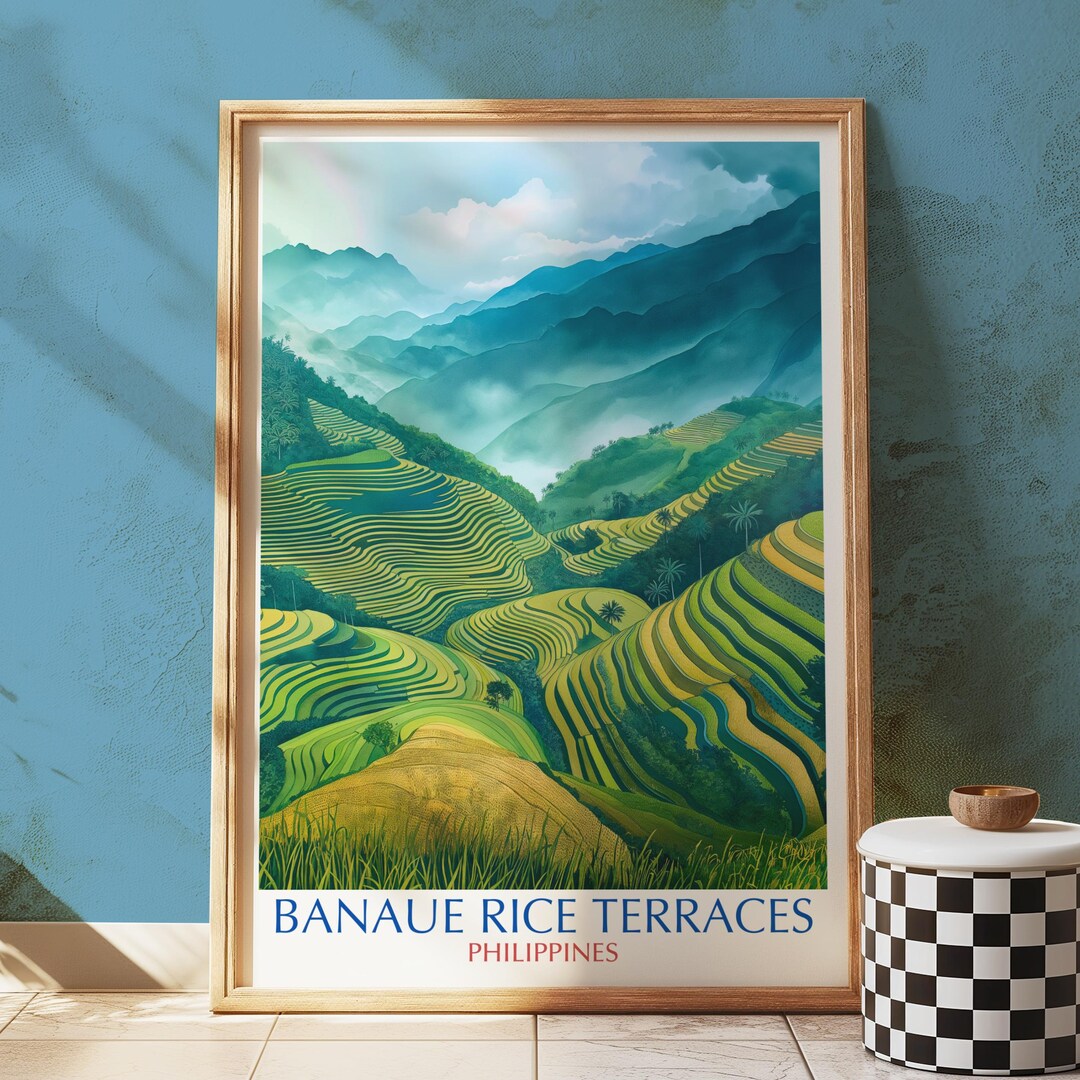 Banaue Rice Terraces Print, Philippines Landscape Illustration, Asian ...
