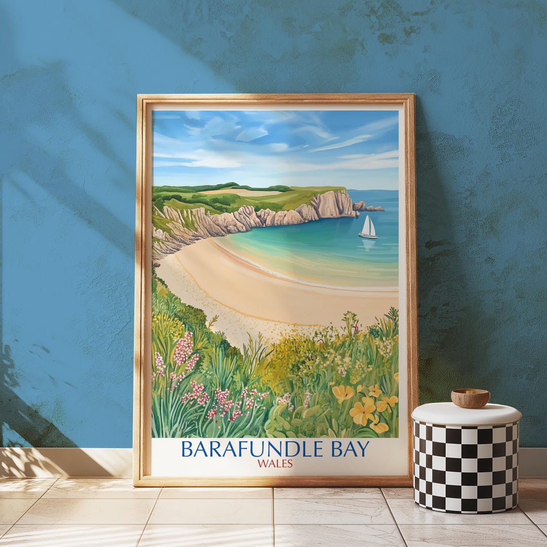 Barafundle Bay Art Print: Vintage Coastal Travel Poster, Wales - Etsy