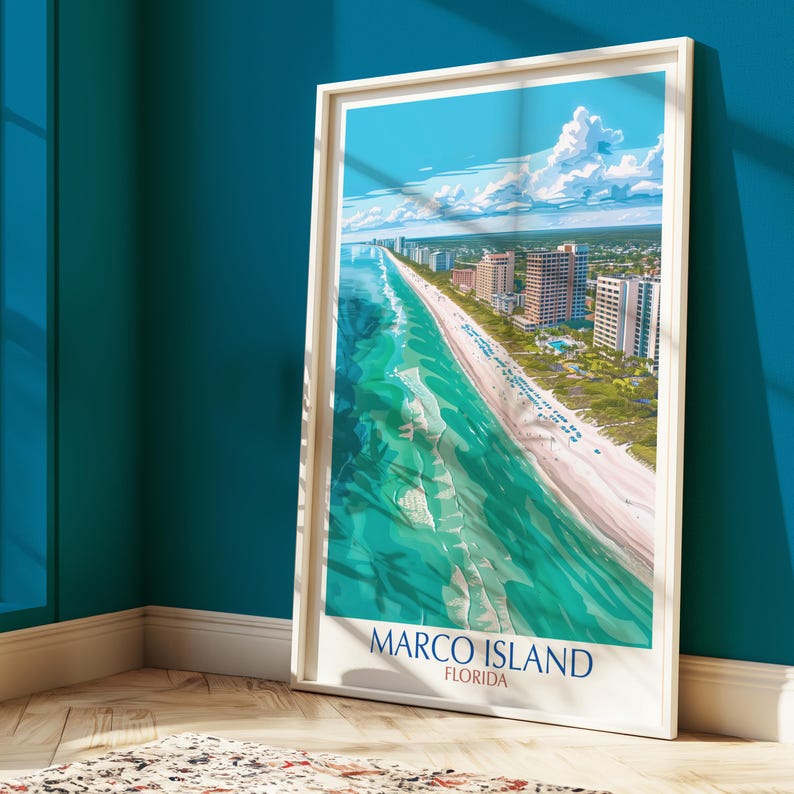 Marco Island Florida Art Print, Coastal Illustration, Turquoise Ocean ...