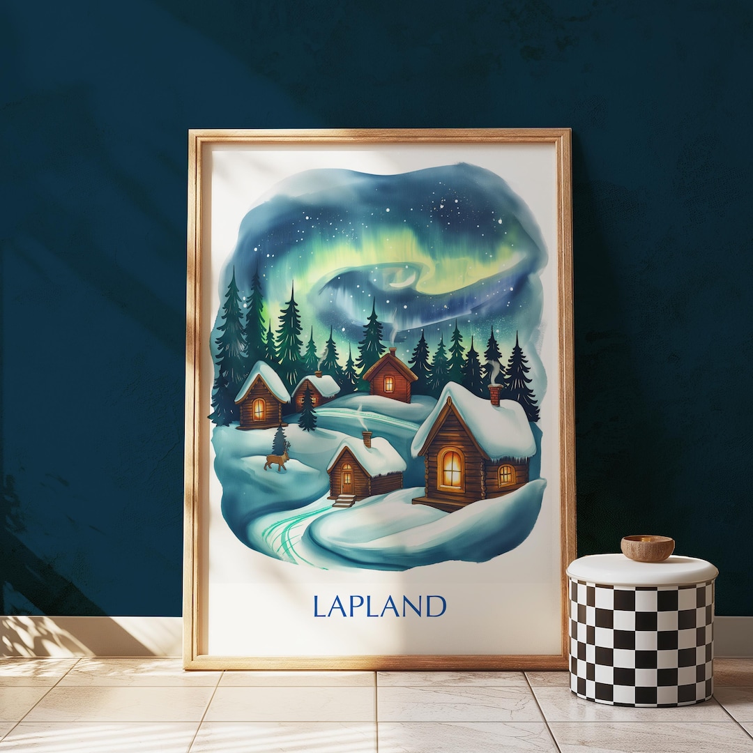 Lapland Winter Cabin Art Print – Northern Lights Scene - Etsy